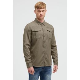 Langarmhemd CAMP DAVID, Herren, Gr. 4XL, Normalgr&ouml;&szlig;en, vintage khaki, Material: 100% Baumwolle, bestickt, regular fit normal, Umschlagsaum, Hemden, mit Klappentaschen