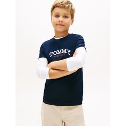 T-Shirt Tommy Hilfiger "MONOGRAM GRAPHIC T-SHIRT", M&auml;dchen, Gr. 7 (122), schwarz night navy, Single Jersey, Obermaterial: 100% Baumwolle, unifarben, regular fit normal, Rundhals, eingesetzt abgesteppte Kante, Shirts T-Shirt, Kinder bis 16 Jahre, Druck