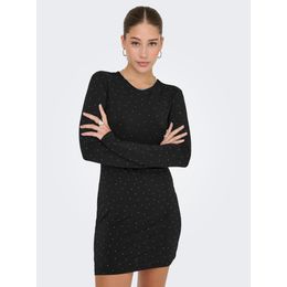 Minikleid Only "ONLZITA L/S O-NECK SHORT DRESS BF JRS", Damen, Gr. S, N-Gr, schwarz detail:silber rhinestones, Jersey, Obermaterial: 96% Polyester, 4% Elasthan, Glitzermuster, unifarben, Rundhals, Kleider Minikleid, Sommerkleid