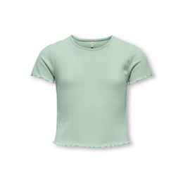 T-Shirt KIDS Only "KOGNELLA S/S O-NECK TOP NOOS JRS", M&auml;dchen, Gr. 146/152, aqua foam, Jersey, Obermaterial: 65% Polyester, 30% Viskose, 5% Elasthan, unifarben, regular fit kurz, Rundhals, gewellter Abschluss, Shirts T-Shirt, mit s&uuml;&szlig;er Wellenkante