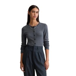 Marc O'Polo Langarmshirt MARC O'POLO DENIM "aus Rippjersey", Damen, Gr. L, asphalt melange, Obermaterial: 50% Baumwolle, 47% Modal, 3% Elasthan, unifarben, Basic, slim fit, normaler Saum, Shirts Langarmshirt