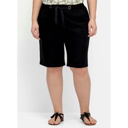 Bermudas sheego, Damen, Gr. 48, Normalgr&ouml;&szlig;en, schwarz, 55% Leinen, 45% Baumwolle, unifarben, Hosen Bermudas