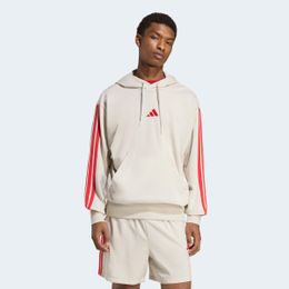 Kapuzensweatshirt adidas Sportswear "M 3S FT HD", Herren, Gr. L, wonder aluminium, pure ruby, Obermaterial: 55% Baumwolle, 36% Polyester, 9% Viskose, Sweatshirts