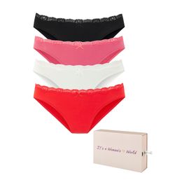 Bikinislip Lascana, Damen, Gr. 32/34, 4 Stk., creme, rot, pink, schwarz, Jersey, Obermaterial: 95% Baumwolle, 5% Elasthan, unifarben, bequem, Unterhosen, aus elastischer Baumwolle, in sch&ouml;ner Box