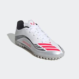 Fu&szlig;ballschuh adidas Performance "F50 MESSI CLUB KUNSTRASEN KINDER", M&auml;dchen, Gr. 36, cloud wei&szlig;, lucid rot, silber metallic, Synthetik, Schuhe Fu&szlig;ballschuh, f&uuml;r harte Untergr&uuml;nde Asche und Kunstrasen, f&uuml;r Kinder & Jugendliche