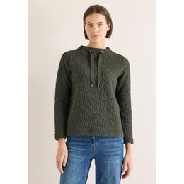 Langarmshirt Cecil, Damen, Gr. L (42), raw khaki, Web, 78% Baumwolle, 20% Polyester, 2% Elasthan, gemustert, comfort fit normal, hoch geschlossener Ausschnitt, normaler Saum, Shirts Langarmshirt, mit Tunnelzugband am Kragen