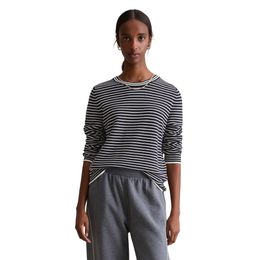 Marc O'Polo Damen Strickpullover "aus Compact Cotton"dunkelblau, Gr. XXS, MARC O'POLO DENIM, gestreift, Obermaterial: 100% Baumwolle, Pullover