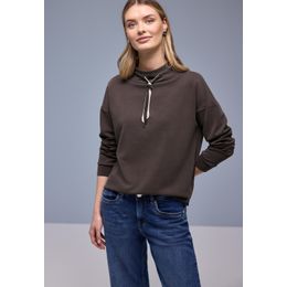 Sweatshirt Street One, Damen, Gr. 38, molten earth, Sweatware, Obermaterial: 46% Modal, 46% Polyester, 8% Elasthan, unifarben, bequem h&uuml;ftbedeckend, Rundhals, B&uuml;ndchen, Sweatshirts Sweatshirt, mit Stehkragen und Kordelzug