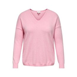 V-Ausschnitt-Pullover Only CARMAKOMA "CARMARGARETA LS PULLOVER KNT NOOS", Damen, Gr. S, rosa (light pink detail:melange), Strick, Obermaterial: 50% Viskose, 27% Nylon, 23% Polyester, meliert, normal normal, V-Ausschnitt, Rippstrickb&uuml;ndchen, Pullover, Viskosemischung, regular fit