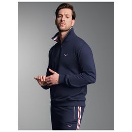 Sweatshirt TRIGEMA "TRIGEMA Troyer mit kontrastfarbigen Elementen", Herren, Gr. 4XL, navy, Sweatware, 70% Baumwolle, 30% Polyester, Basic, ohne Ausschnitt, Sweatshirts Sweatshirt