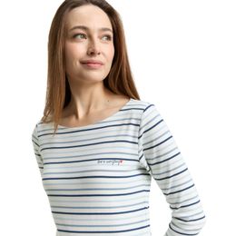 3/4-Arm-Shirt Tom Tailor, Damen, Gr. XL, blau haze multicolor stripe, Single Jersey, Obermaterial: 97% Baumwolle, 3% Elasthan, gestreift, regular fit h&uuml;ftbedeckend, U-Boot-Ausschnitt, Shirts 3/4-Arm-Shirt, im Streifen-Design