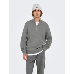 Only & Sons Troyer ONLY & SONS "ONSPHIL REG 12 STRUC HALF ZIP KNIT NOOS", Herren, Gr. M, grau (medium grau melange), Strick, Obermaterial: 80% Baumwolle, 20% Nylon, meliert, regular fit normal, hoch geschlossener Ausschnitt, Pullover Troyer, Baumwollmischung, regular fit