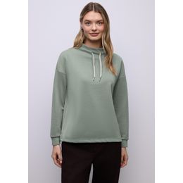 Langarmshirt Street One, Damen, Gr. 40, schwarz mint gr&uuml;n, Stoff, 46% Modal, 46% Polyester, 8% Elasthan, unifarben, normal normal, hoch geschlossener Ausschnitt, B&uuml;ndchen, Shirts Langarmshirt, mit Kordelzug und Schleife