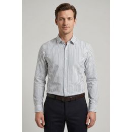 Langarmhemd OLYMP, Herren, Gr. L, N-Gr, wei&szlig;, Web, Obermaterial: 100% Baumwolle, gestreift, regular fit normal, 1-Knopf-Manschette, Hemden, Freizeithemd, regular fit, Kentkragen