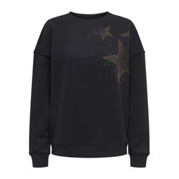 Sweatshirt Only "ONLLUCCA L/S O-NECK DETAIL CS SWT", Damen, Gr. XS, schwarz detail:metal studs stars (gold), Sweatware, Obermaterial: 60% Baumwolle, 40% Polyester, gemustert, Rundhals, Sweatshirts Sweatshirt