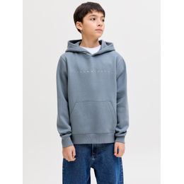 Jack & Jones Jungen Kapuzensweatshirt "JJESTAR JJ SWEAT HOOD NOOS JNR"blau mirage, Gr. 152, JACK & JONES JUNIOR, bedruckt, angeraute Sweatware, Obermaterial: 70%