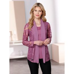 Spitzenbluse Classic Basics, Damen, Gr. 54, lila (violett), 100% Polyester, Spitze:100% Polyamid, unifarben, Rundhals, Blusen Spitzenbluse