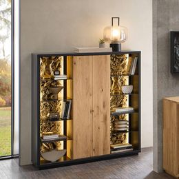 Pharao24.de Highboard Wohnzimmerschrank in Schwarzgrau und Wildeiche Bianco