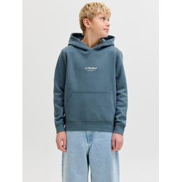 Jack & Jones Kapuzensweatshirt JACK & JONES JUNIOR "JJESOHO SWEAT HOOD NOOS JNR", Jungen, Gr. 140, blau mirage, angeraute Sweatware, Obermaterial: 80% Baumwolle, 20% Polyester, bedruckt, relaxed fit normal, Rundhals, Rippb&uuml;ndchen, Sweatshirts, Baumwollmischung, relaxed fit
