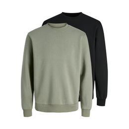 Jack & Jones JACK & JONES Herren Sweatshirt "JJEBRADLEY SWEAT CREW 2PK MP"vetiver pack:vetiver, schwarz, Gr. S, unifarben, angeraute Sweatware, Obermaterial: 65%