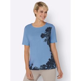 Kurzarmshirt Classic Basics "Shirt", Damen, Gr. 38, blau (himmelblau, bedruckt), 100% Baumwolle, gebl&uuml;mt, gemustert, Rundhals, Shirts