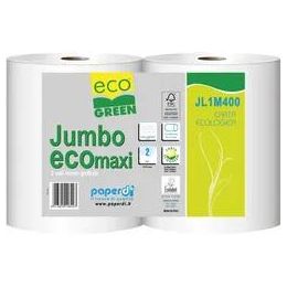 Paperdi EcoGreen Jumbo Eco Maxi Toilettenpapier Gro&szlig;rolle, wei&szlig;, 2-lagig, 400 Meter 1 Pack = 6 Rollen