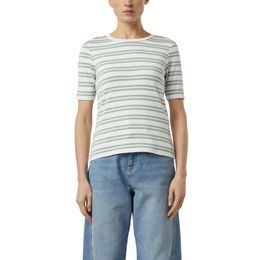 T-Shirt comma, Damen, Gr. 46, ecru mint, Single Jersey, Obermaterial: 90% Viskose, 5% Elasthan, 5% metallisierte Fasern, gestreift, tailliert h&uuml;ftbedeckend, Rundhals, Shirts T-Shirt, im Streifen-Design