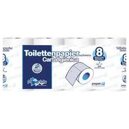 Paperdi Paperblu Toilettenpapier Kleinrolle, 3-lagig, 250 Blatt 1 Pack = 8 Rollen