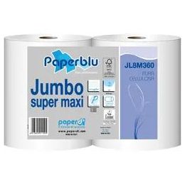 Paperdi Paperblu Jumbo Super Maxi Toilettenpapier Gro&szlig;rolle wei&szlig;, 2-lagig, 360 Meter 1 Pack = 6 Rollen