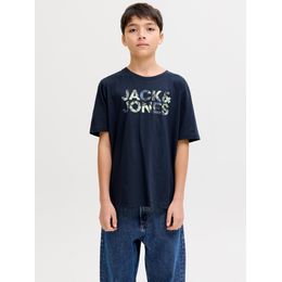 Jack & Jones T-Shirt JACK & JONES JUNIOR "JJEJEFF LOGO TEE SS SN JNR", Jungen, Gr. 152, sky captain, Single Jersey, Obermaterial: 100% Baumwolle, bedruckt, relaxed fit normal, Rundhals, Shirts T-Shirt