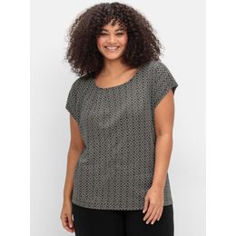T-Shirt sheego "Kurzarmshirt", Damen, Gr. 40/42, schwarz (schwarz, gemustert), 95% Viskose, 5% Elasthan, bedruckt, gemustert, Rundhals, Shirts T-Shirt
