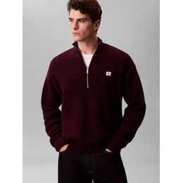 Herren Strickpulloverpassion plum, Gr. S, Calvin Klein Jeans, unifarben, Rippstrick, Obermaterial: 100% Baumwolle, Pullover, Troyerkragen mit