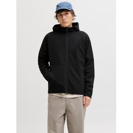 Jack & Jones Sweatshirt JACK & JONES "JJEBASE SWEAT ZIP HOOD SN", Herren, Gr. L, schwarz, angeraute Sweatware, Obermaterial: 75% Polyester, 21% Baumwolle, 4% Elasthan, unifarben, Sweatshirts Sweatshirt, mit Kaputze