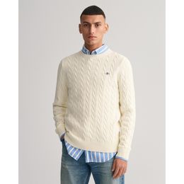 Strickpullover Gant "COTTON CABLE C-NECK", Herren, Gr. L, beige (cream), Strick, Obermaterial: 100% Baumwolle, Basic, regular fit h&uuml;ftlang, Rundhals, Rippstrickb&uuml;ndchen, Pullover Strickpullover, mit Wappen-Logostickerei auf der Brust