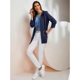 Shirtjacke Heine "Shirtjacke", Damen, Gr. 38, blau (marine), 50% Modal, 44% Polyester, 6% Elasthan, unifarben, V-Ausschnitt, Shirts Shirtjacke