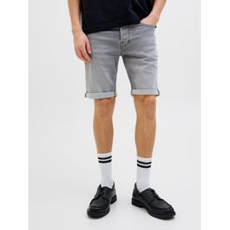 Jack & Jones Shorts JACK & JONES "JJIRICK JJICON I.K. SHORTS GE 063 SN", Herren, Gr. XL, N-Gr, grau (grau denim), Web, Obermaterial: 76% Baumwolle, 22% Polyester, 2% Elasthan, unifarben, regular fit kniefrei, Hosen Shorts, im Five-Pocket Style