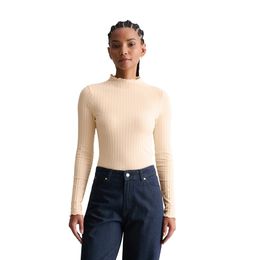 Marc O'Polo Langarmshirt MARC O'POLO DENIM "aus Bio-Baumwoll-Mix", Damen, Gr. M, light orange, Obermaterial: 96% Baumwolle, 4% Elasthan, unifarben, Basic, slim fit, Babylock, Shirts Langarmshirt