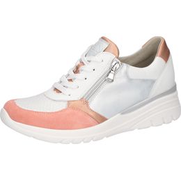 Waldl&auml;ufer WALDL&Auml;UFER Damen Keilsneaker "H-CARLA Soft", Gr. 4,5wei&szlig;, melone, silberfarben, Nappaleder, Textil, Veloursleder, mehrfarbig, Schuhe, Schn&uuml;rschuh,