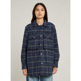 G-Star Raw Langarmshirt G-STAR "Regular Boyfriend Overshirt", Damen, Gr. S, rank blau dash check, Obermaterial: 100% Polyester, Shirts Langarmshirt