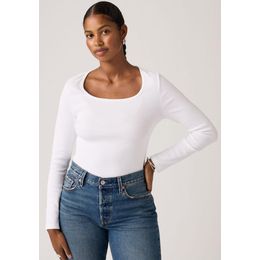 Levi's Langarmshirt LEVI'S "ESSENTIAL SQRD NECK LONG SLEEVE", Damen, Gr. S (36), wei&szlig; (hellwei&szlig; rib), Single Jersey, Obermaterial: 95% Baumwolle, 5% Elasthan, unifarben, regular fit normal, eckiger Ausschnitt, Shirts Langarmshirt, mit eckigem Ausschnitt