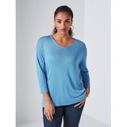 Emilia Lay - V-Pullover mit 3/4-Arm, blau, Gr. 42 / M