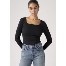 Levi's LEVI'S Damen Langarmshirt "ESSENTIAL SQRD NECK LONG SLEEVE"anthrazit night rib, Gr. S, unifarben, Single Jersey, Obermaterial: 95% Baumwolle, 5%