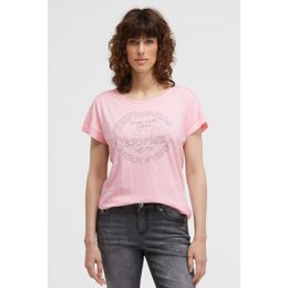 Rundhalsshirt SOCCX, Damen, Gr. M, rosa (smooth rose), Single Jersey, Material: 100% Baumwolle, Glitzermuster, bedruckt, regular fit normal, Rundhals, angeschnitten B&uuml;ndchen, Shirts Rundhalsshirt, mit &uuml;berschnittenen Schultern