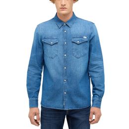 Langarmhemd Mustang "Herren Style Duver", Herren, Gr. M, US-Gr&ouml;&szlig;en, blau 502, Popeline, 100% Baumwolle, regular fit, Hemden