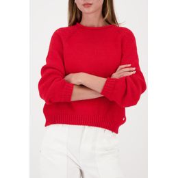 Strickpullover monari "Pullover uni", Damen, Gr. 40, chilli pepper, Strick, Obermaterial: 100% Baumwolle, unifarben, regular fit normal, Rundhals, B&uuml;ndchen, Pullover Strickpullover, Rundhalsausschnitt mit Rollkante, Regular Fit