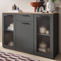 Pharao24.de Highboard Wohnzimmerschrank mit einer Schublade und Glast&uuml;ren