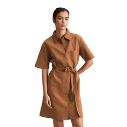 Marc O'Polo Damen Hemdblusenkleid "aus Leinen-Baumwolle-Mix"melted chocolate, Gr. XXL, MARC O'POLO DENIM, unifarben, Obermaterial: 53% Leinen, 47% Baumwolle,