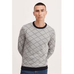 Rundhalspullover Blend "BHNison", Herren, Gr. L, stone mix, Feinstrick, 100% Baumwolle, kariert, regular fit normal, Rundhals, eng, Pullover Rundhalspullover, Feinstrick Pullover mit Rundhalsausschnitt