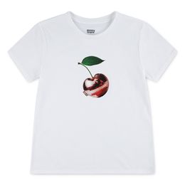 T-Shirt LEVI'S KIDS "LVG DISCO CHERRY SS TEE", M&auml;dchen, Gr. 6 (116), hellwei&szlig;, Jersey, Obermaterial: 60% Baumwolle, 40% Polyester, bedruckt, normal h&uuml;ftbedeckend, Rundhals, Shirts T-Shirt, for Girls, mit Frontprint