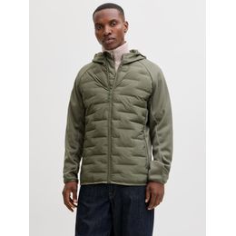 Jack & Jones Steppjacke JACK & JONES "JJEPERFECT HYBRID JACKET NOOS", Herren, Gr. M, dusty olive, Steppware;Fleece, Obermaterial: 100% Polyester, unifarben, normal, Jacken Steppjacke, mit Kapuze